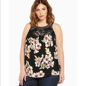 torrid | Tops | Torrid Crochet Black Floral Flowy Trapeze Tank Top ...